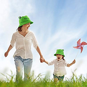 2 Pieces Frog Bucket Hat Cute Fisherman Hat Frog Bucket Sun Protection Cap Wide Brim Fisherman Hat (Green, 21.5-23 Inch/ 55-58 cm)