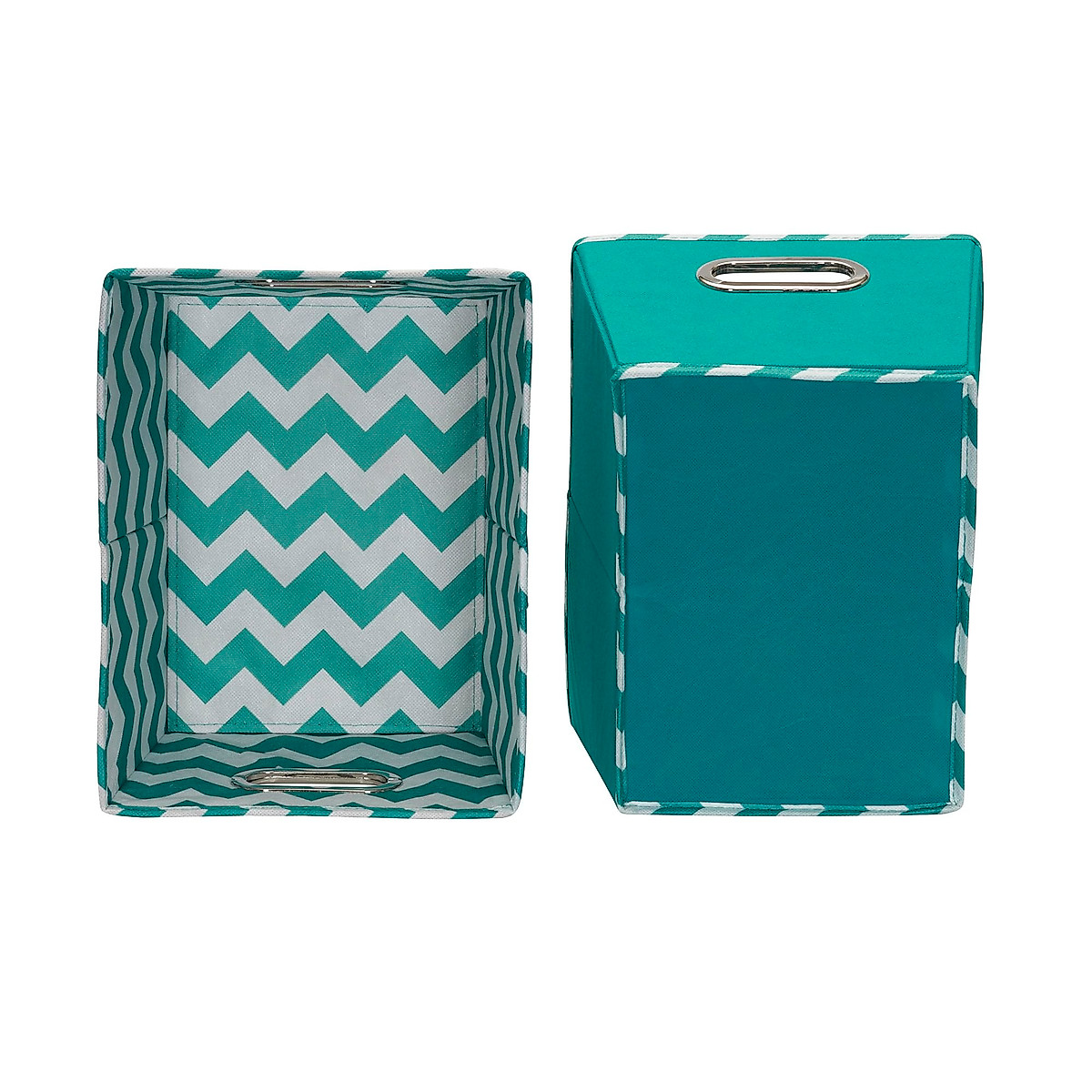 Household Essentials 70-1 Small Tapered Decorative Storage Bins | 2 Pack Set Cubby Baskets | Aqua Chevron