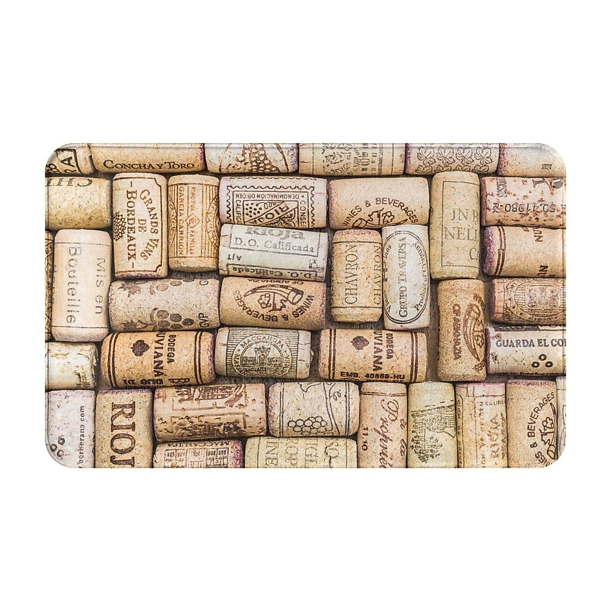 MUKJHOI Retro Wine Cork Pattern Door Mat 20x31.5 Inch Sponge Velvet Surface Area Rug Non Slip Kitchen Indoor Floor Runner Rugs for Home Decor Bedroom Living Dining Room