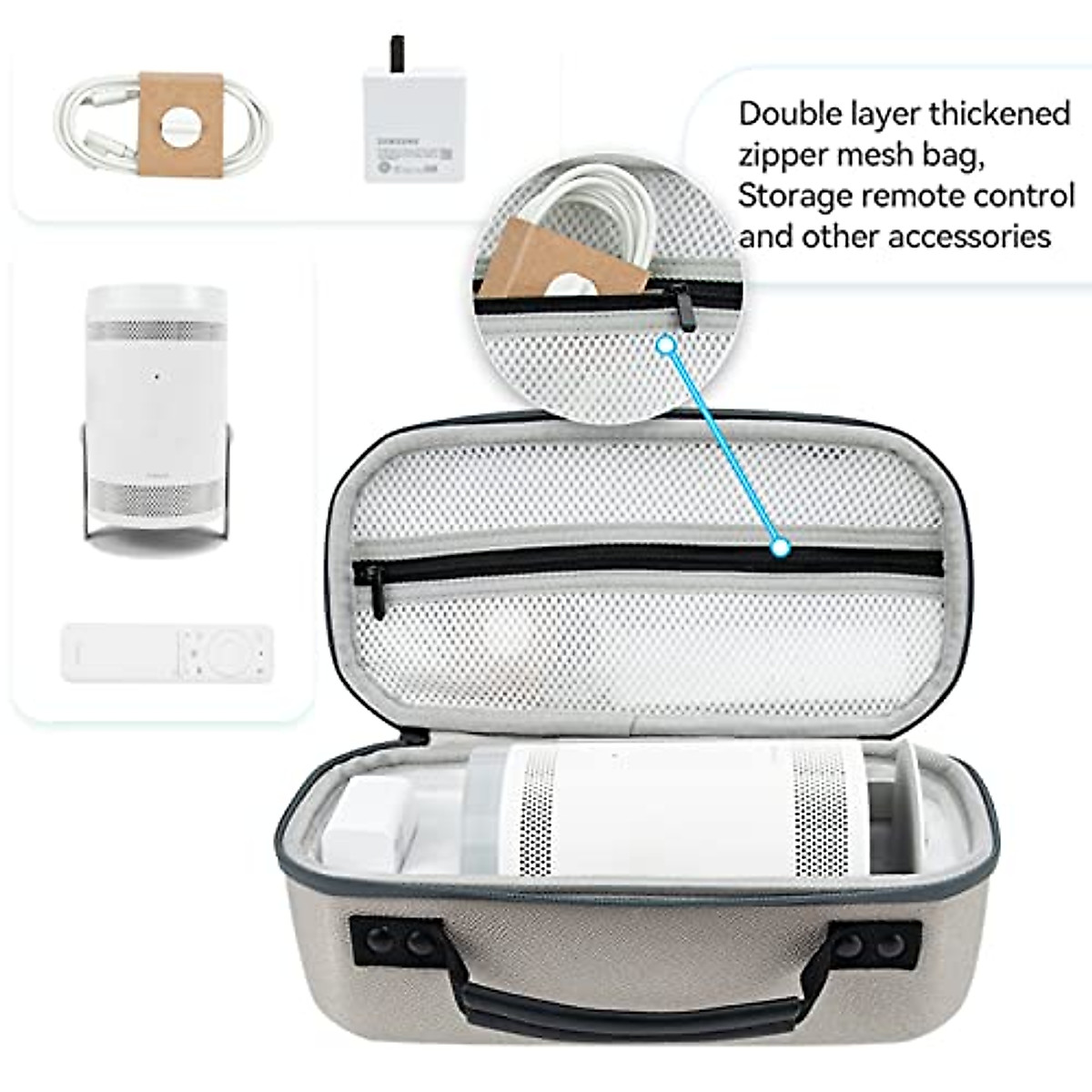 Hounyoln Hard Case for Samsung The Freestyle Projector,The Freestyle Smart Portable Projector 360° All-Round Protection Storage Box Travel Bag