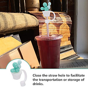 SEWACC 2 Pcs Straw Covers Silicone Straw Caps Reusable Drinking Straw Tips Lids Straw Toppers for Home Office (Cactus)
