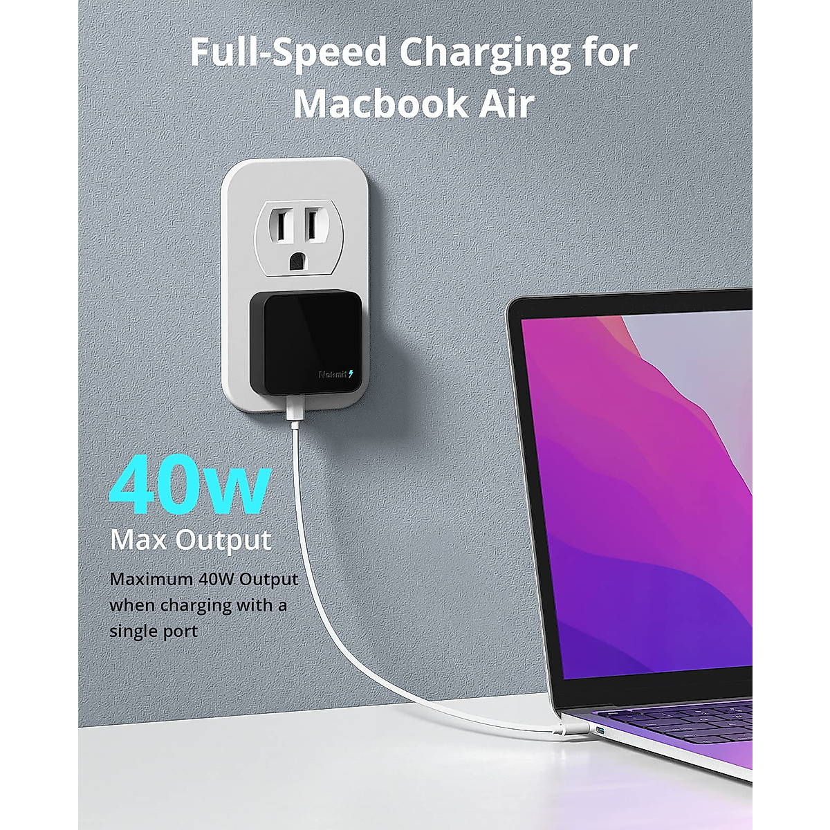 Nekmit Dual Port USB C Wall Charger, 40W PD Fast Charging USB C Wall Plug Adapter, Flat Thin Slim Charger Block for iPhone 14/14 Pro/14 Pro Max, Galaxy, MacBook Air, iPad, AirPods and More