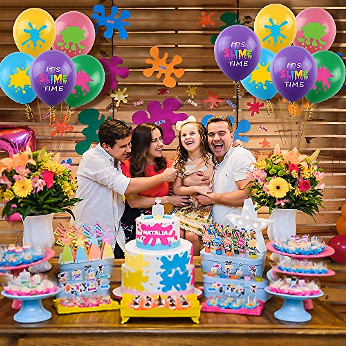 50Pcs Slime Balloons for Slime Birthday Party, It's Slime Time Party Balloons Bouquet, 12 Inch Latex Balloons for Kids Colorful Birthday Party, Baby Shower, Paint Art Themed Neon Glow Party Supplies