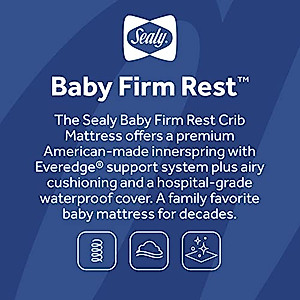 Sealy Baby Firm Rest 2-Stage Antibacterial Waterproof Baby Crib Mattress and Toddler Bed Mattress - 204 Premium Coils, GREENGUARD Air Quality Certified - Made in USA, 52"X28", Viivia
