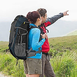 Esup 70L Hiking Backpack Camping Backpack Backpacking Backpack, Mountaineering Backpack with 65L+5L Rain Cover (Dark Blue)