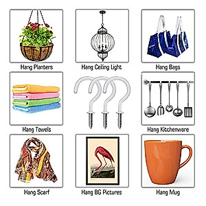 Antrader 50 Pack White Vinyl Coated Screw-in Ceiling Hooks Nickel Plated Metal Cup Hooks 1-4/5 Inch Long