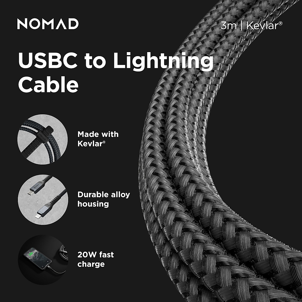 NOMAD Lightning Cable | 3.0 Meters | USB-C to Lightning