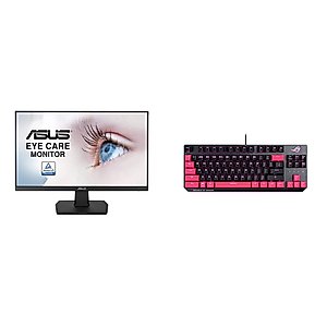 ASUS VA24EHE 23.8” Monitor, 1080P, Full HD - ROG Strix Scope TKL Electro Punk Wired Mechanical RGB Gaming Keyboard for FPS Games (Cherry MX switches, Aluminum Frame, and Aura Sync Lighting)