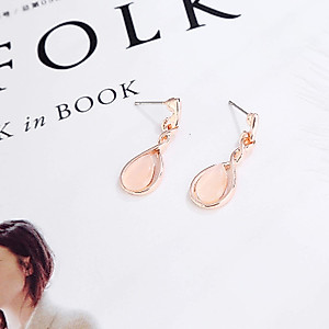 ASHMITA Rose Gold Teardrop Necklace Gemstone Dangle Earrings Wedding Jewelry Set
