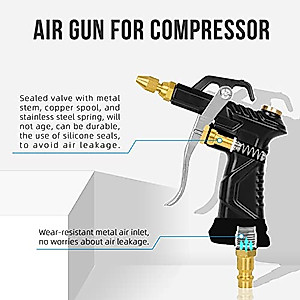 Industrial Air Blow Gun, with Brass Adjustable Air Nozzle and 3 Air Flow Extension, and 6 Sealing Rings, Pneumatic Tools Air Compressor Accessories Dust Clean Tool Air Blower Gun Air Nozzle Blow Gun