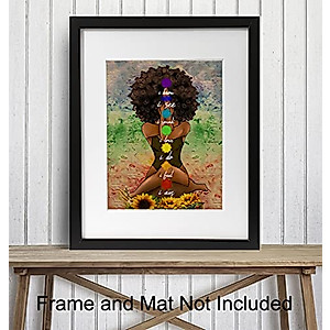 Black Art for African American Women - Boho Positive Affirmations Zen Meditation Decor - Inspirational Afro Yoga Wall Art - New Age Hippie Chakra Room Decor - Personal Growth Uplifting Spiritual Gifts