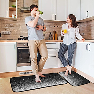 Black Bling Kitchen Rug Mats Shiny Glitter Floor Rugs Washable Non-Slip Carpet Area Comfortable Standing Mat for Bedroom Living Room Door Mat Decor