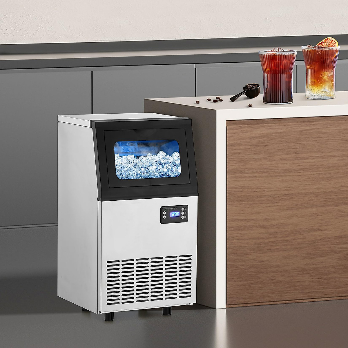 Commercial Ice Maker Machine, 110LBS/24H Commercial Ice Machine with 18LBS Ice Bin and Water Filter, Scoops Included, Under Counter Ice Maker Machine for Home, Restaurant, Coffee, Bar