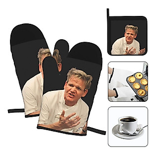 Kousaka Gordo-N Rams-Ay Oven Mitts and Potholders Heat Resistant with Cotton Neoprene Silicone Non-Slip Kitchen Set for BBQ Cooking Baking Grilling