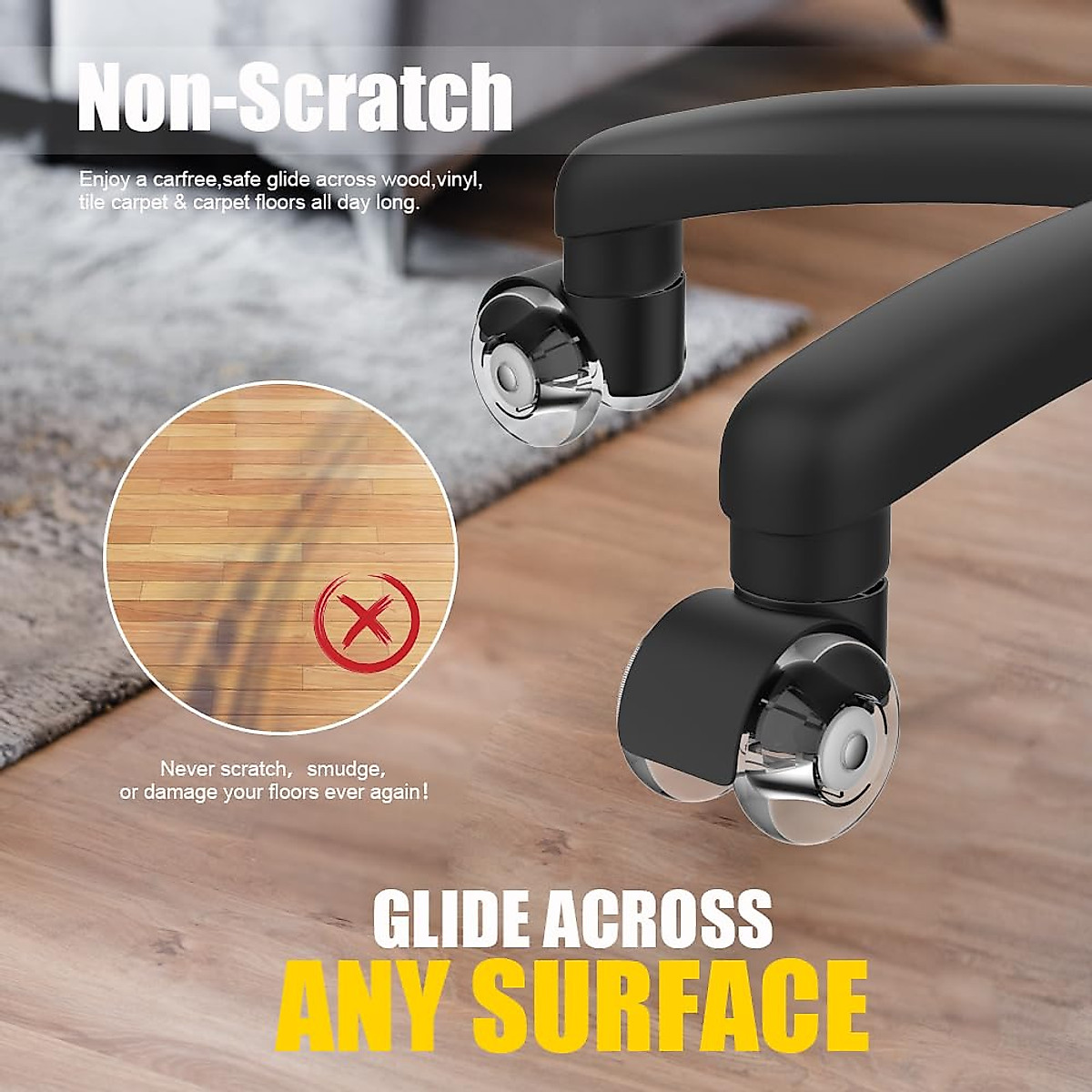 Office Chair Casters Wheels(Set of 5) - 2 inch Heavy Duty Mute Desk Chair Wheels Replacement 2200Lbs- Office Chair Wheels for Hardwood Floors- Universal Fit Wheels for Office Chair