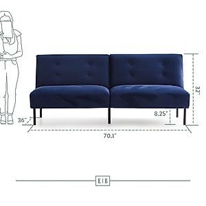 Edenbrook Gilman Futon - Futon Sofa Bed - Futon Couch - Small Futon - Living Room Furniture - Armless Sofa Bed Couch - Sleeper Sofa - Navy Blue Velvet Futon, Deluxe