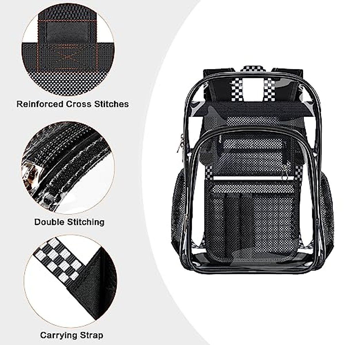 PAMANO Clear Backpack Transparent Heavy Duty Bookbag See Through Bag for College Work Travel Security, Black