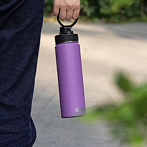 koodee Insulated Water Bottle, 22 oz Stainless Steel Double Wall Vacuum Wide Mouth Sport Bottle with Leakproof Spout Lid (Purple)
