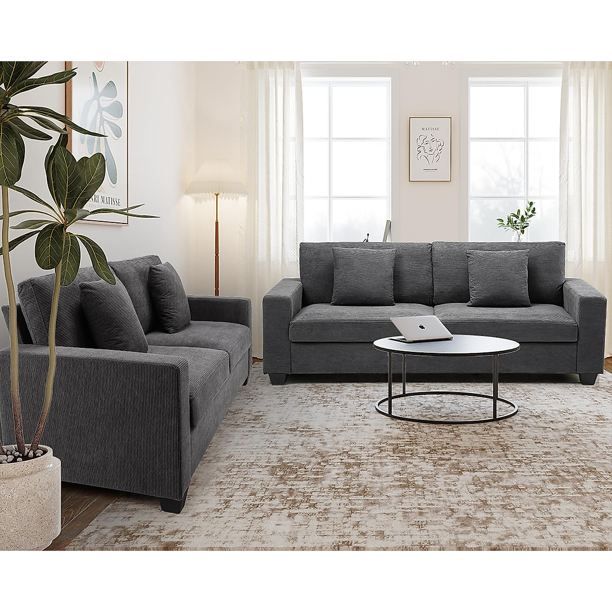 SUNNYFURN 83 Inch Couch for Living Room Sofa, 3 Seater 3 Seater Couch Modern Sofa Deep Couch, Corduroy Comfy Couch, Lounge Cozy Sofa for Living Room Apartment Small Space, Office,Dark Gray