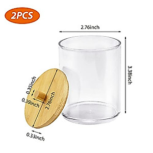 Beautytang 2 Pack Acrylic Qtip Holder with Bamboo Lid, Clear Bathroom Countertop Storage Organizer Canister, Round Storage Container for Cotton Balls,Swabs,Pads,Bath Salts