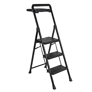 Folding Step Stool with Project Tray, Multi-Use Step Ladder 300 Lbs Capacity Space Saving Step Stool with Non Slip Wide Pedals for Home Kitchen Office Library
