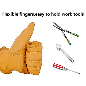 OZERO Leather Work Gloves for Men: Medium 3 Pairs Cowhide Leather Working Gloves for Driving Heavy Duty Mechanic Ranch - Women Gardening Leather Glove