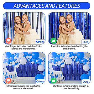 Crosize 3 Pack 3.3 x 9.9 ft Dark Blue Foil Fringe Backdrop Curtain, Streamer Backdrop Curtains, Streamers Birthday Party Decorations, Blue Tinsel Curtain for Parties, Galentines Decor, Baby Shower
