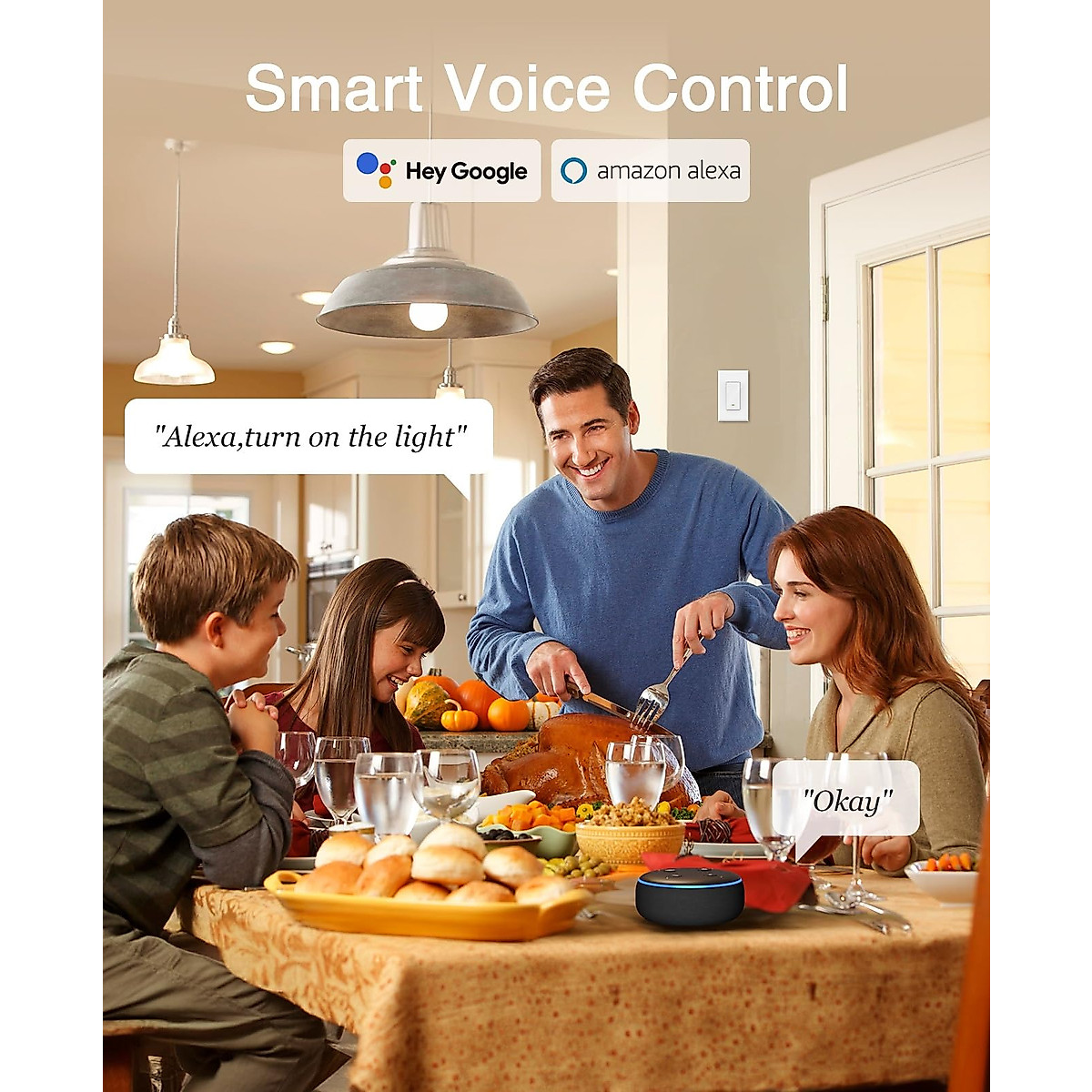 GHome Smart Switch, Smart Wi-Fi Light Switch Works with Alexa and Google Home 2.4Ghz, Single-Pole, Neutral Wire Required, UL Certified, Voice Control, No Hub Required (4 Pack)