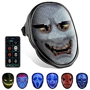 Halloween Mask LED Face Transforming Mask with Bluetooth Programmable for Halloween Masquerade Costumes Cosplay Party Light Up Mask for Adult Men Women, APP or Gesture Control, Rechargeable