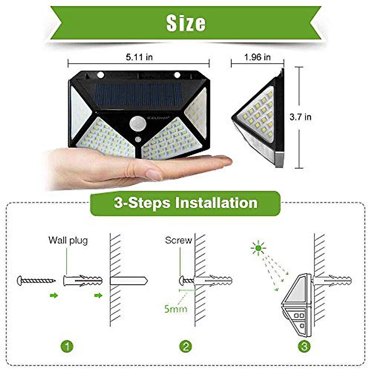 NXSP Outdoor Solar Lights, 100 LED Motion Sensor Solar Lights, IP65 Waterproof Module, [2400 Super Bright Energy-Saving Lamps] with 270° Wide Angle, Used in Gardens, terraces, garages(5)
