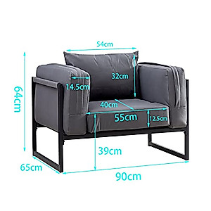 TUKAILAi Faux Suede Leather Single Sofa Couch with 1 Cushion, Modern Accent Chair with Arms and Metal Frame for Living Room, Upholstered Lounge Chair Armchair for Bedroom Guest Reception (Grey)