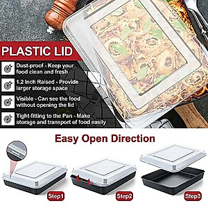 P&P CHEF Baking Pans with Lids Set, 9.7 x 12.5 Inch Rectangular Cake Baking Pan for Lasagna Brownie Bread, Stainless Steel Core & Nonstick Surface, Oven & Freezer Safe, 4Pcs - 2 Pans & 2 Lids