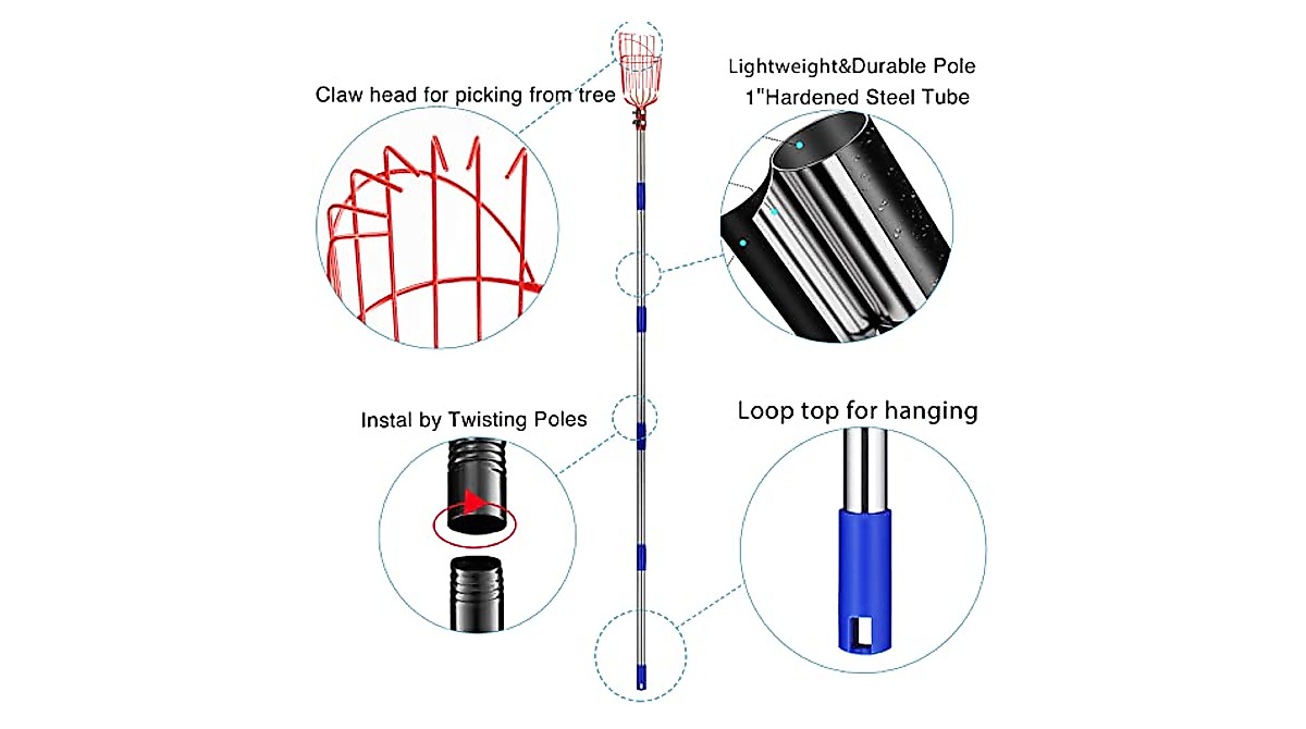 DonSail Fruit Picker Pole Tool with Basket Telescoping Long Handle, 35 ...