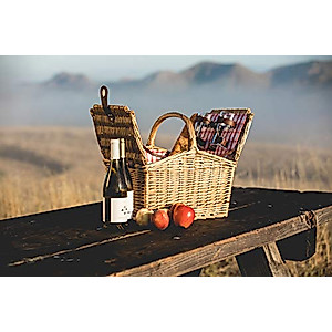 PICNIC TIME Piccadilly Picnic Basket - Romantic Picnic Basket for 2 with Picnic Set, (Red & White Plaid Pattern)