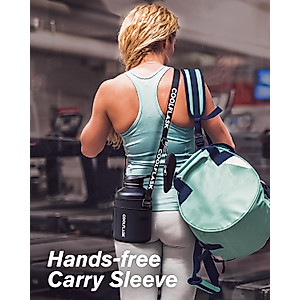 Coolflask 64 oz Insulated Water Bottle with Strap & Sleeve, Half Gallon Water Jug 3 Lids Stainless Steel Multifunctional Flask BPA-Free, Keep 48H Cold 24H Hot, Compact Yoga/Gym Bottle, Black