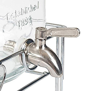 Outdoor Glass Beverage Dispenser 2 Pack with Sturdy Metal Base, Hanging Chalkboards & Stainless Steel Spigots - 1 Gallon Double Drink Dispensers for Lemonade, Tea, Cold Water, Laundry Detergent & More