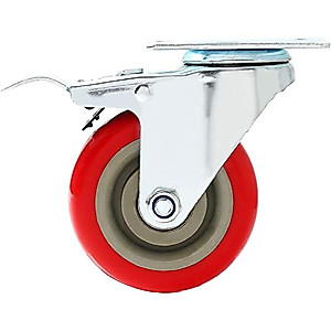 4 Pack 4" Caster Wheels Swivel 360 Degree 2 with Brake Swivel and 2 Rigid Non Swivel Fixed Stationery Combo On Red Polyurethane Wheels with Hardware
