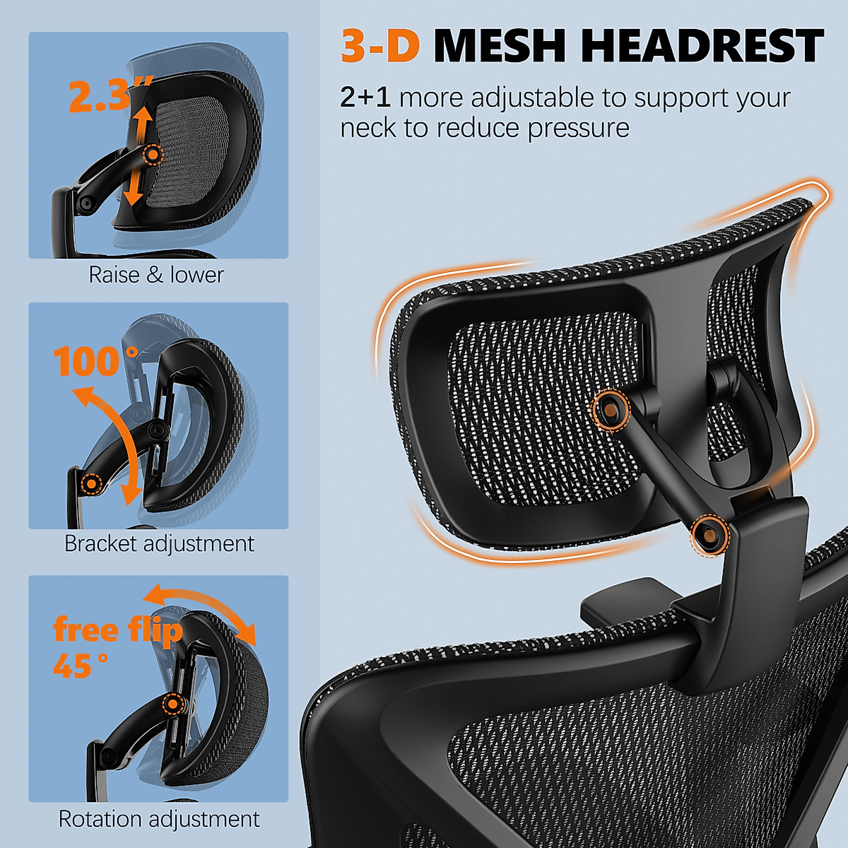 GABRYLLY Ergonomic Office Chair with Adjustable Lumbar Support, 3D Armrests & Headrest, 135° Reclining Chair with Footrest & Large Steel Base,300LBS Swivel Desk Chair(GYMN01)