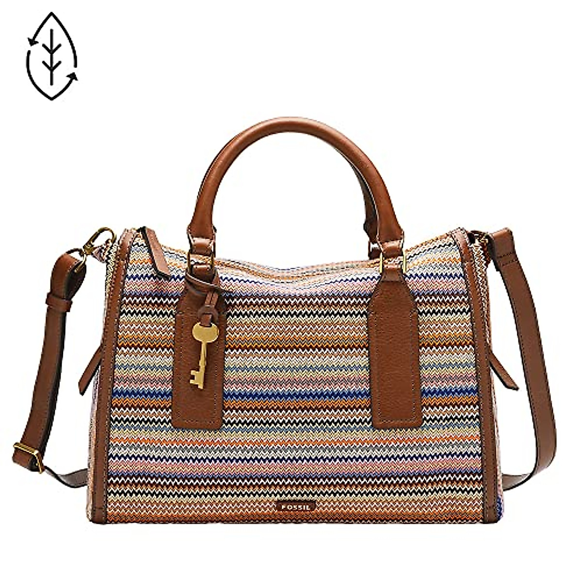 Fossil Women's Parker Fabric Satchel Purse Handbag, Colorful Stripes (Model: ZB1751875)