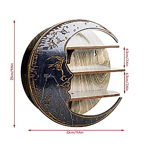 COUNTOOZQ Wooden Wall Mounted Floating Shelves Wall Mounted Moon Shelf Wood Wall Shelves Moon Crystal Shelf Holder for Essential Oil Shelf Wall Shelves for Bedroom Living Room,White