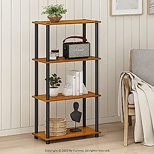 Furinno (99557LC/BK) Turn-N-Tube 4-Tier Multipurpose Shelf Display Rack - Light Cherry/Black