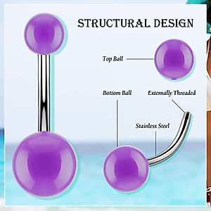 Sureio 40 Pcs 14g Belly Button Rings Colorful Surgical Stainless Steel Round Piercing Navel Barbell Dangle Curved Navel Rings for Women Girls Piercing Jewelry