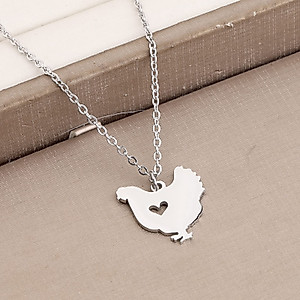 KEYCHIN Funny Chicken Necklace Chicken Lover Gifts Chicken Hen Pendant Jewelry for Chicken Mom Chicken Lady Chicken Owner (Chicken NK-S)