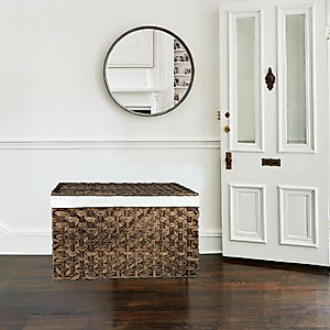 MOORLITER Wicker Storage Basket with Lid, 42.3 Gallon (160L) Large Blanket Basket with Lid, Woven Storage Bin with Handles, Removable Liner, Metal Frame, Foldable, for Bedroom, Laundry Room, Brown