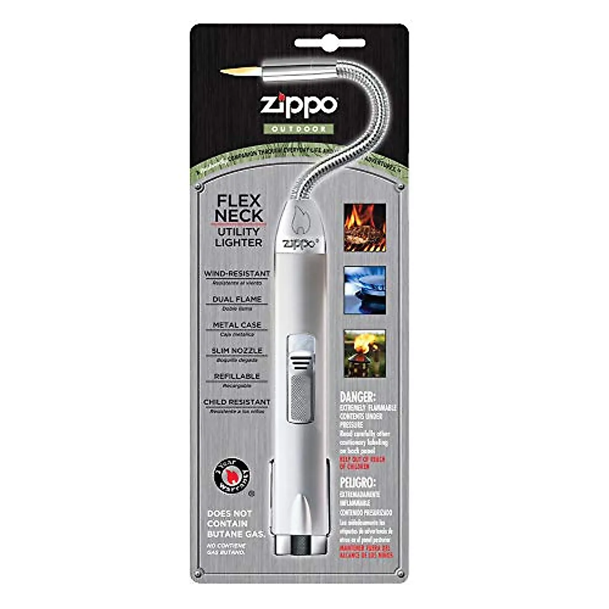 Zippo Unfilled Flex Neck Utility Lighter Silver ,One Size