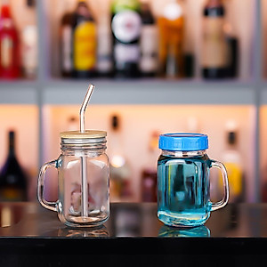 Mason Jars with Handle, Mason Jars Glass Cups with Bamboo Lid , Colorful Airtight Lids & Straws, 16 oz Reusable Boba Bottle, Iced Coffee Cup, Travel Tumbler for Bubble Tea, Smoothie, Juice - 4 Pack