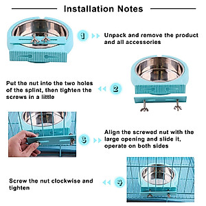 Crate Dog Bowl Removable Stainless Steel Water Food Feeder Bowls Cage Coop Cup for Cat Puppy Bird Pets (Small, Blue with Corrugated Clip)