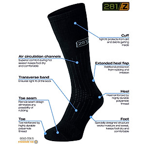 281Z Military Lightweight Boot Socks - Tactical Trekking Hiking - Outdoor Athletic Sport (Black)(X-Small 1 Pair)