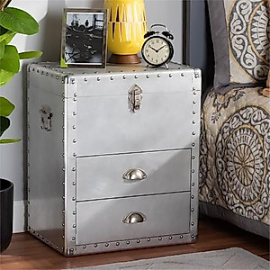 Baxton Studio Serge French Industrial Silver Metal 2-Drawer Accent Storage Chest