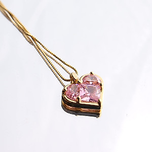 Sonateomber Pink Heart Pendant Necklace for Women - Gold Dainty Chain Cute Red Crystal Rhinestone Love Heart Dangle Necklaces Wedding Valentines Prom Jewelry Gift for Mother